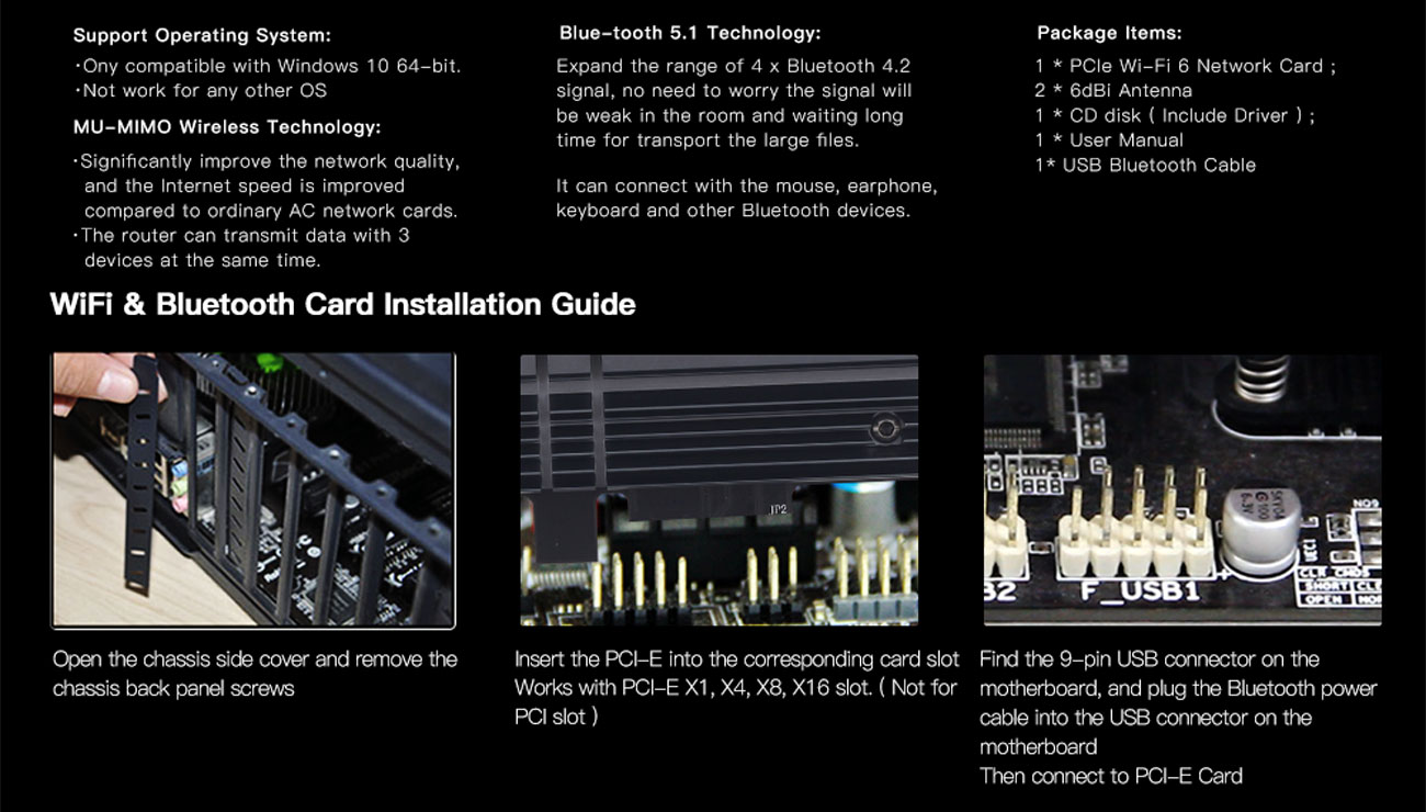 fenvi FV-AX3000 WiFi 6 PCIe WiFi Card, Up to 3000M, Bluetooth 5.1, 802 ...