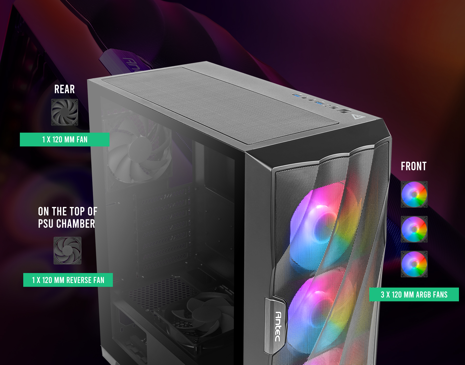 Antec Dark League DF700 FLUX, Mid Tower ATX Gaming Case, FLUX Platform ...