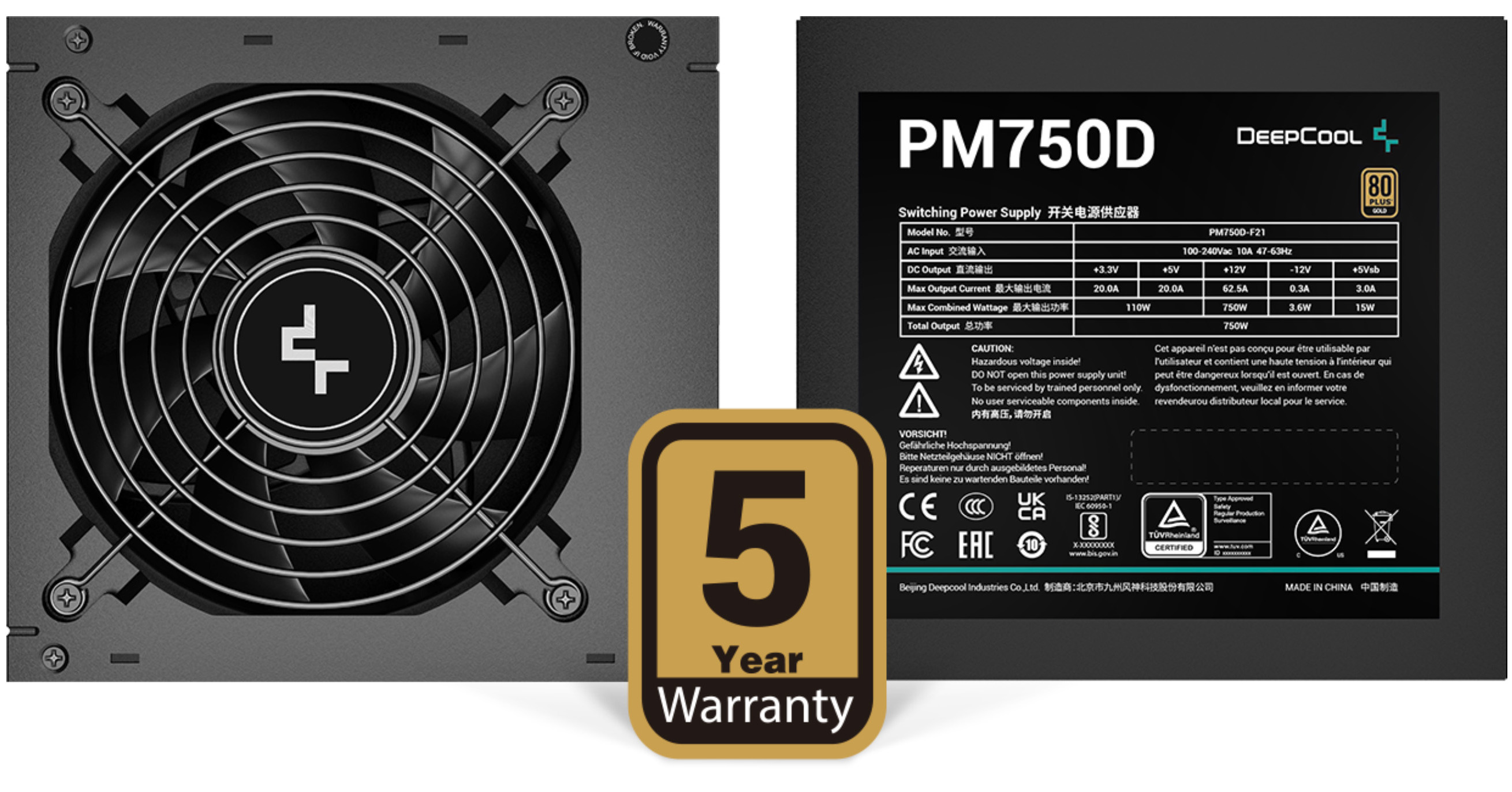 DeepCool PM750D, 80 PLUS Gold Certified, Non-Modular, Black Flat Cables ...