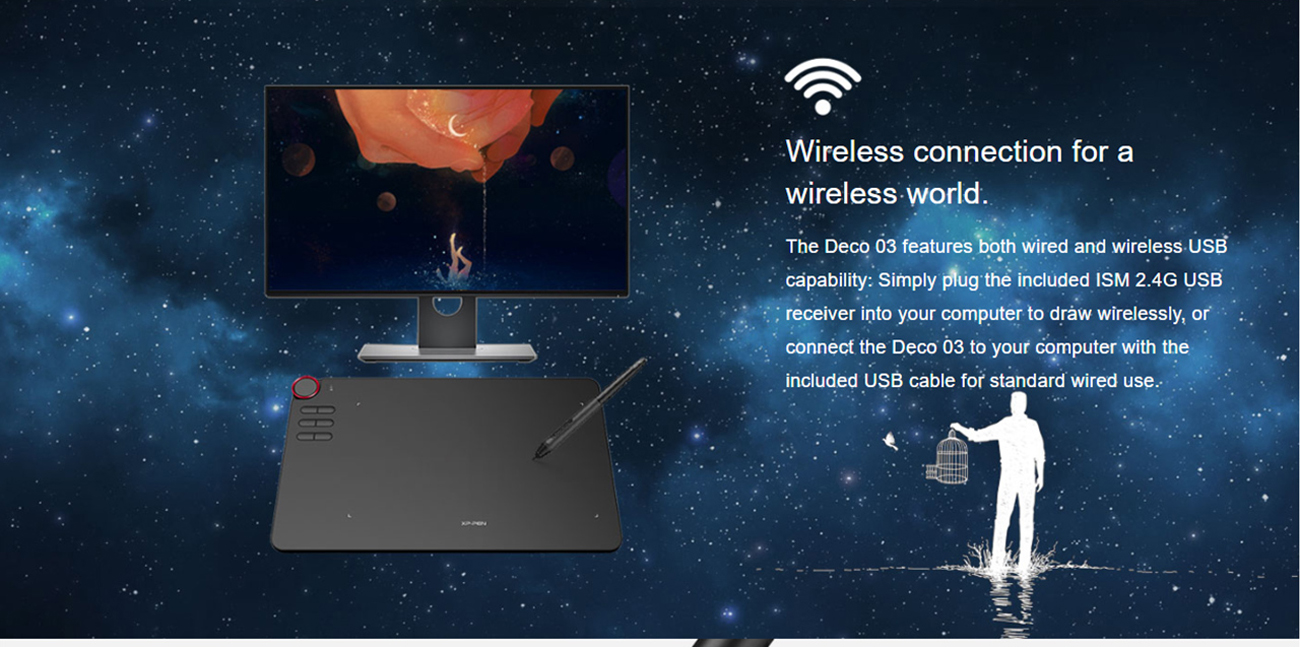 XP-PEN Deco 03 Wireless 2.4G Digital Graphics Drawing Tablet Drawing ...