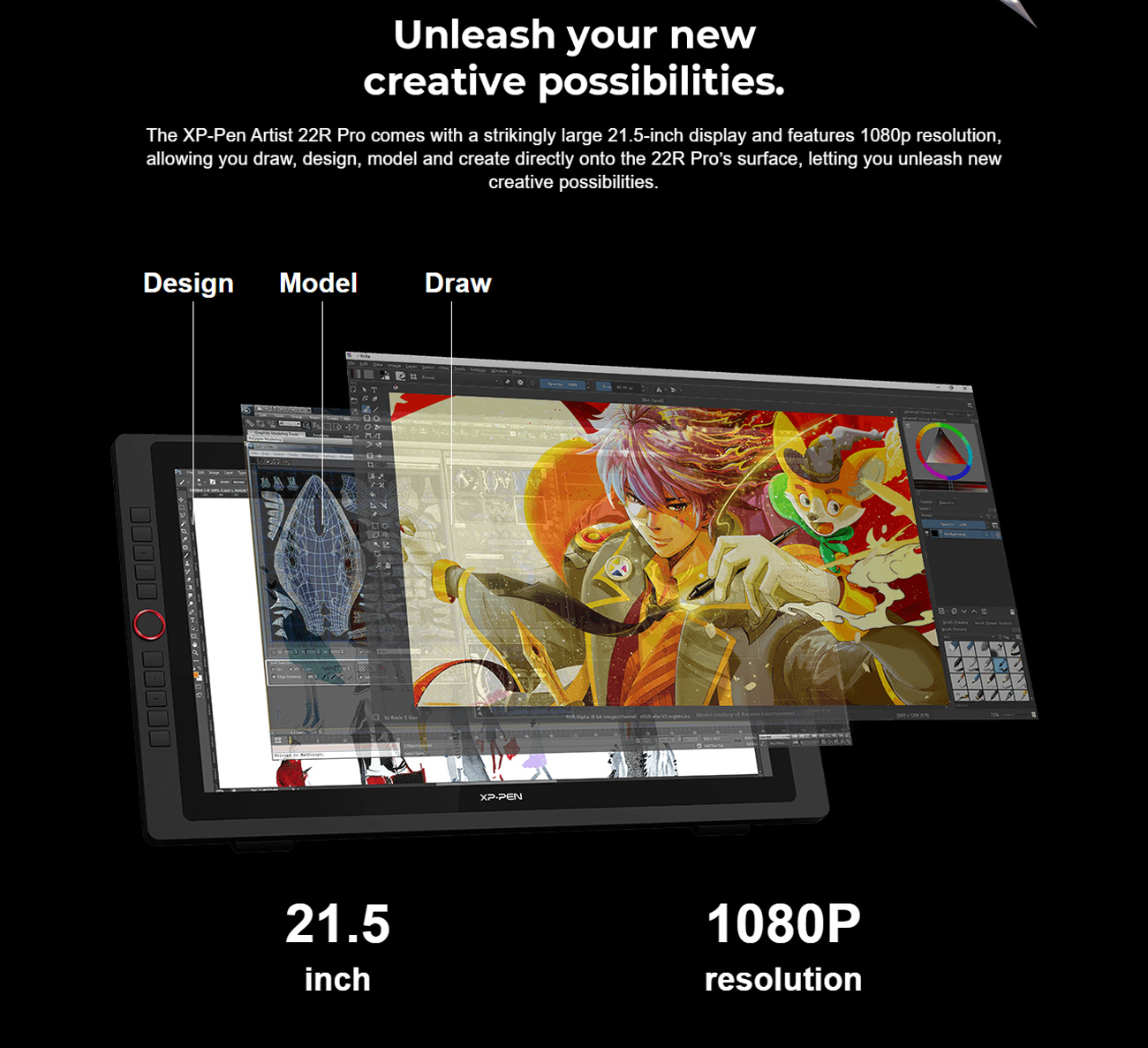 XP-PEN 22R Pro Drawing Monitor 21.5 Inch Pen Display Graphic Monitor ...