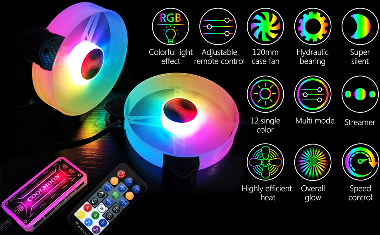 3 Pack RGB Case Fans,COOLMOON 120mm Silent Computer Cooling PC Case Fan ...