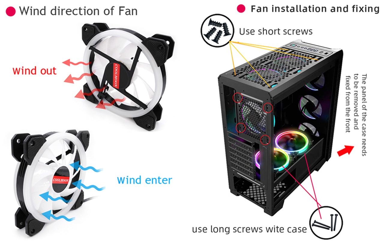 3 Pack RGB Case Fans,COOLMOON 120mm Silent Computer Cooling PC Case Fan ...