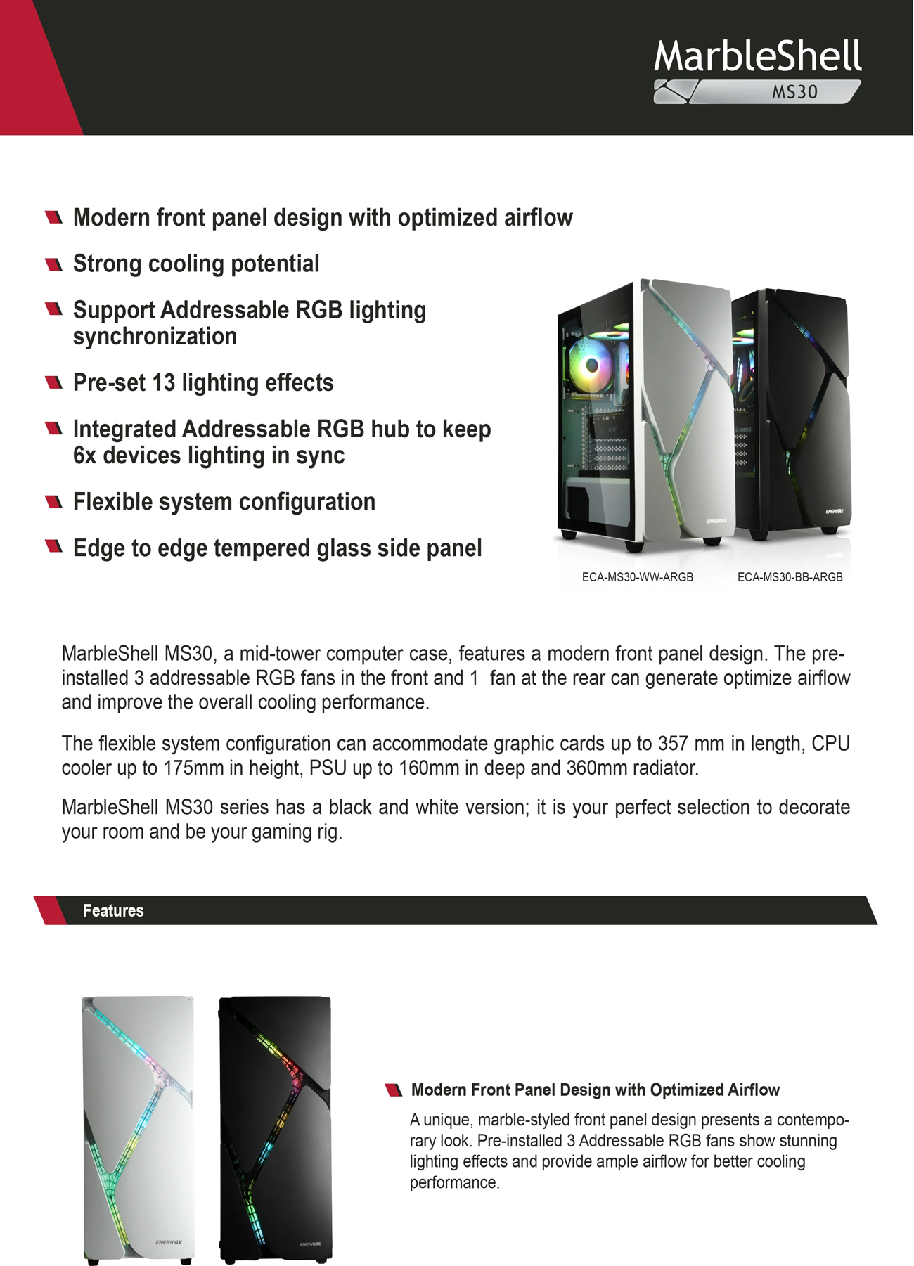 Enermax Marbleshell MS30 ARGB Mid-Tower Case - White - Newegg.com