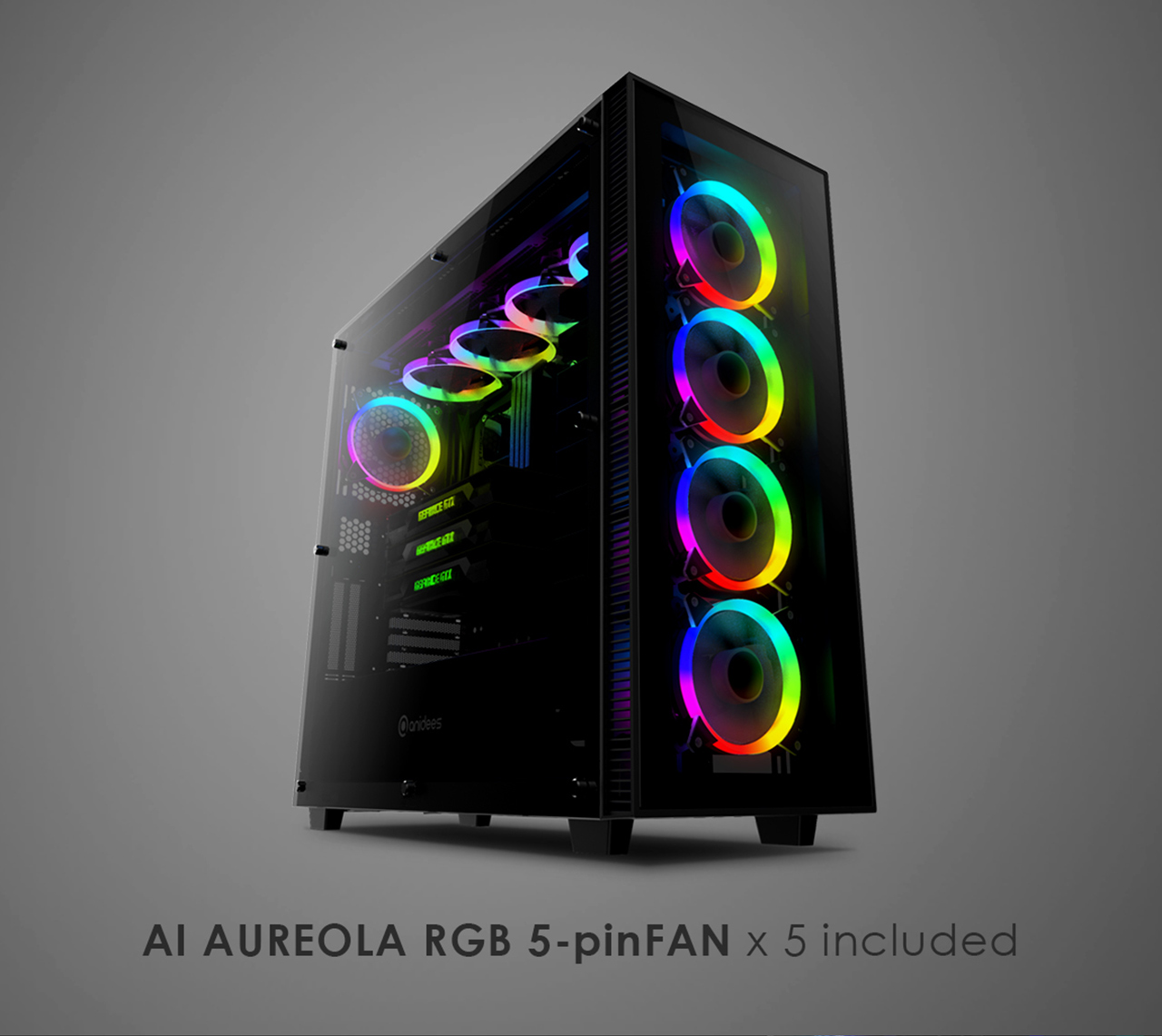 anidees AI Crystal XL AR V2 Tempered Glass Full Tower ATX Case with 5 ...