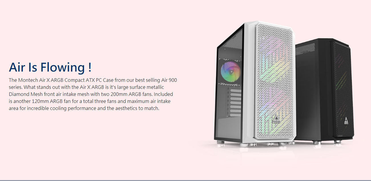 Montech Air X ARGB - White ATX Mid-Tower Gaming Case/ Super High ...
