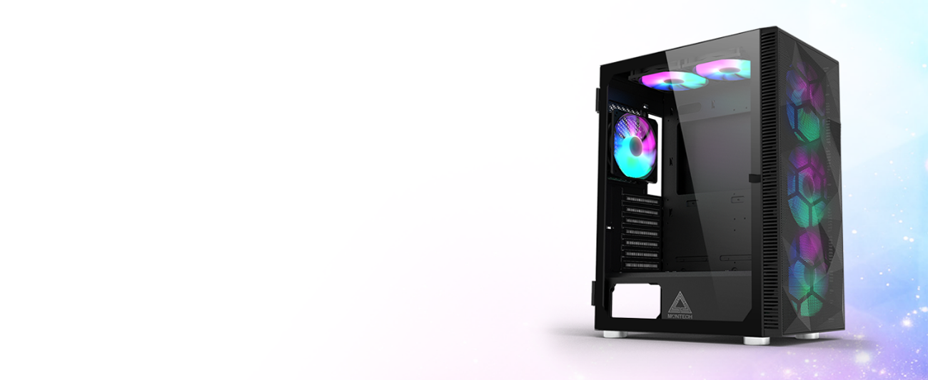 Montech X3 Mesh 6pcs, 3 x 140mm& 3 x 120mm Fixed RGB Lighting Fans ATX ...