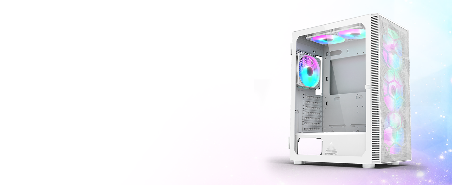 Montech X3 Mesh 6pcs, 3 x 140mm& 3 x 120mm Fixed RGB Lighting Fans ATX ...