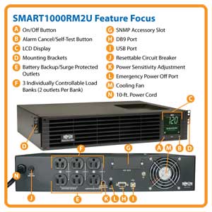 Tripp Lite SMART1000RM2U Smart Pro 1000 VA 800 Watts 2U Rackmount 6 ...