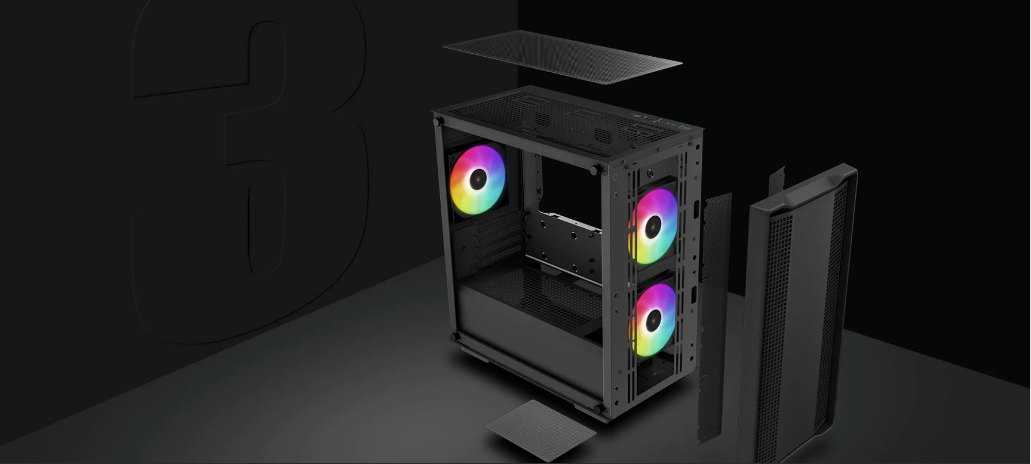 DeepCool CC360 ARGB M-ATX Airflow case, 3x Pre-Installed 120mm ARGB ...