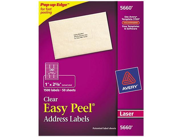 Avery 5660 Easy Peel Laser Mailing Labels 1 X 2 5 8 Clear 1500 Box 