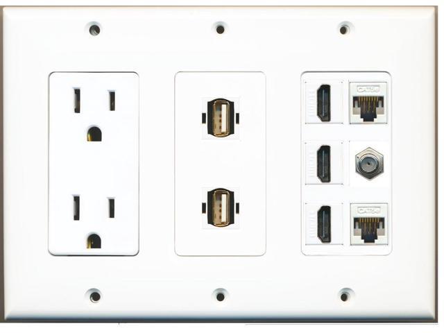 RiteAV 15 Amp Power Outlet 2 USB - 3 HDMI 2 Ethernet 1 Coax Cable TV ...