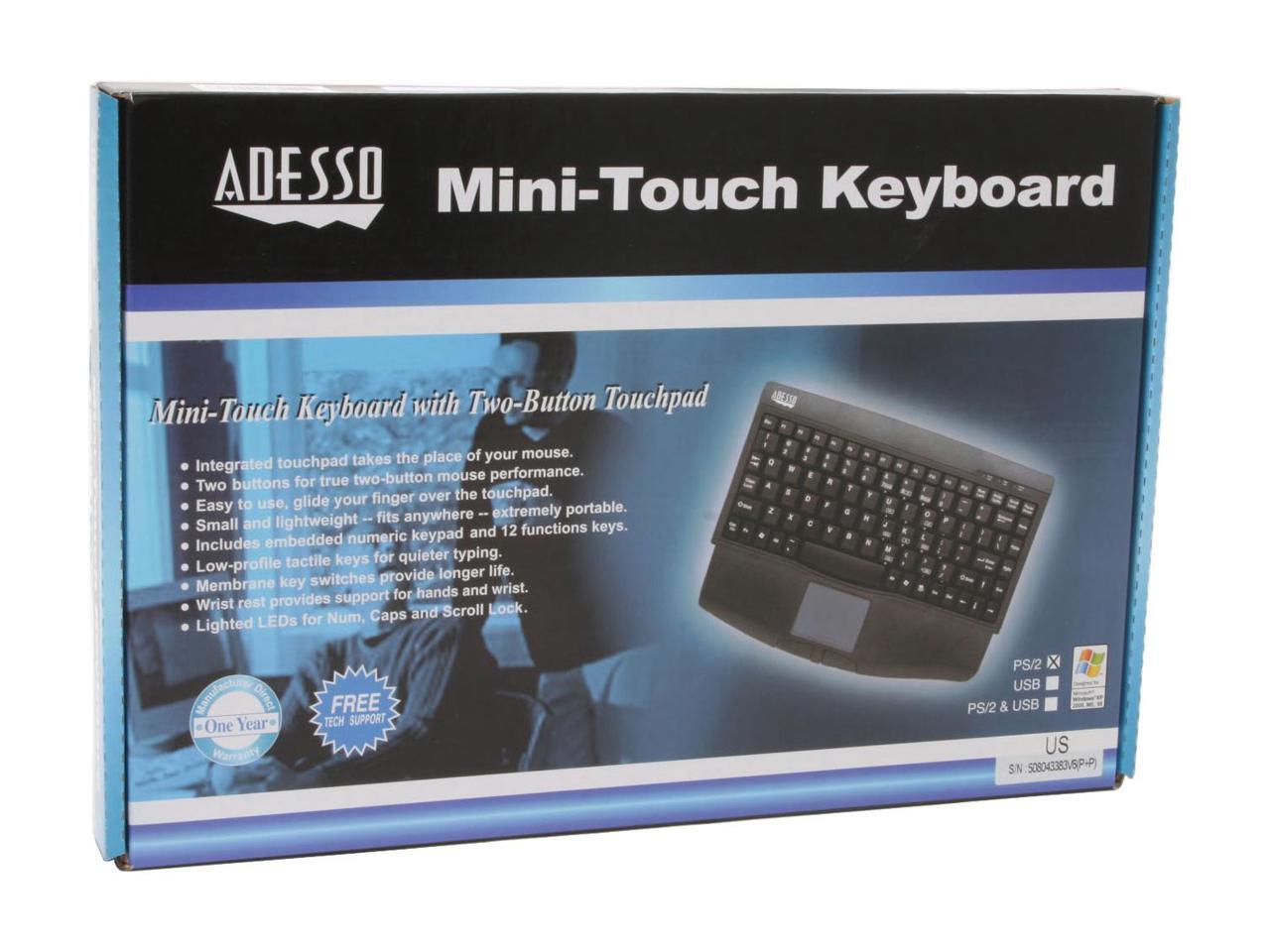 Adesso Ack 540pb Minitouch Ps 2 Mini Keyboard With Touchpad Black