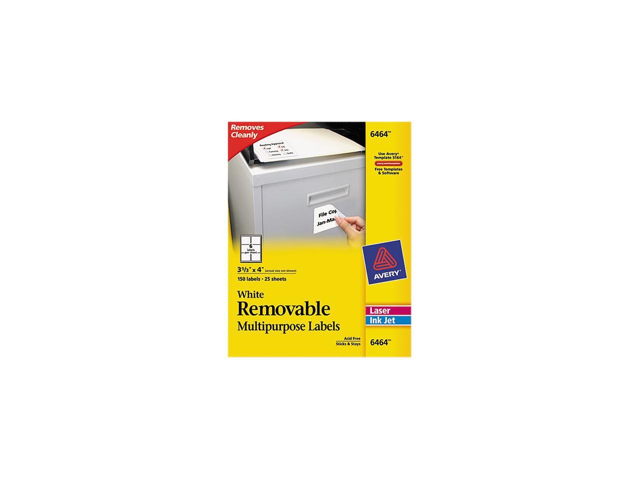 Avery 6464 Removable Inkjet Laser ID Labels 3 1 3 X 4 White 150 Pack 