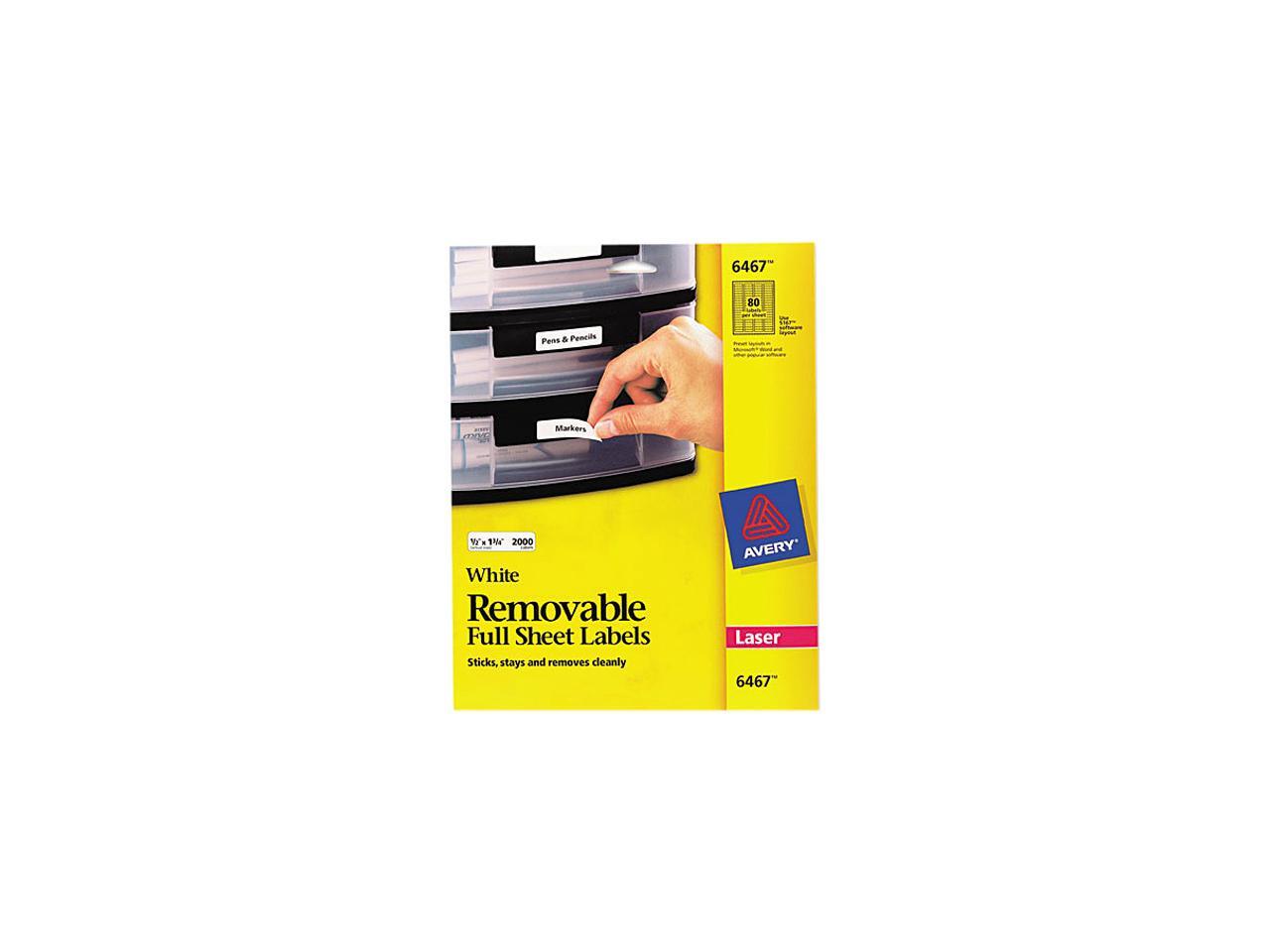 Avery 6467 Removable Inkjet Laser ID Labels 1 2 X 1 3 4 White 2000 